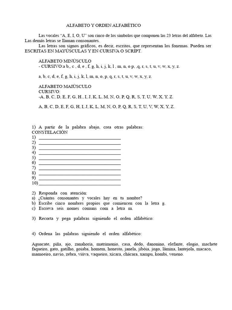 Letras en Orden Alfabético | PDF | Alfabeto | Escritura