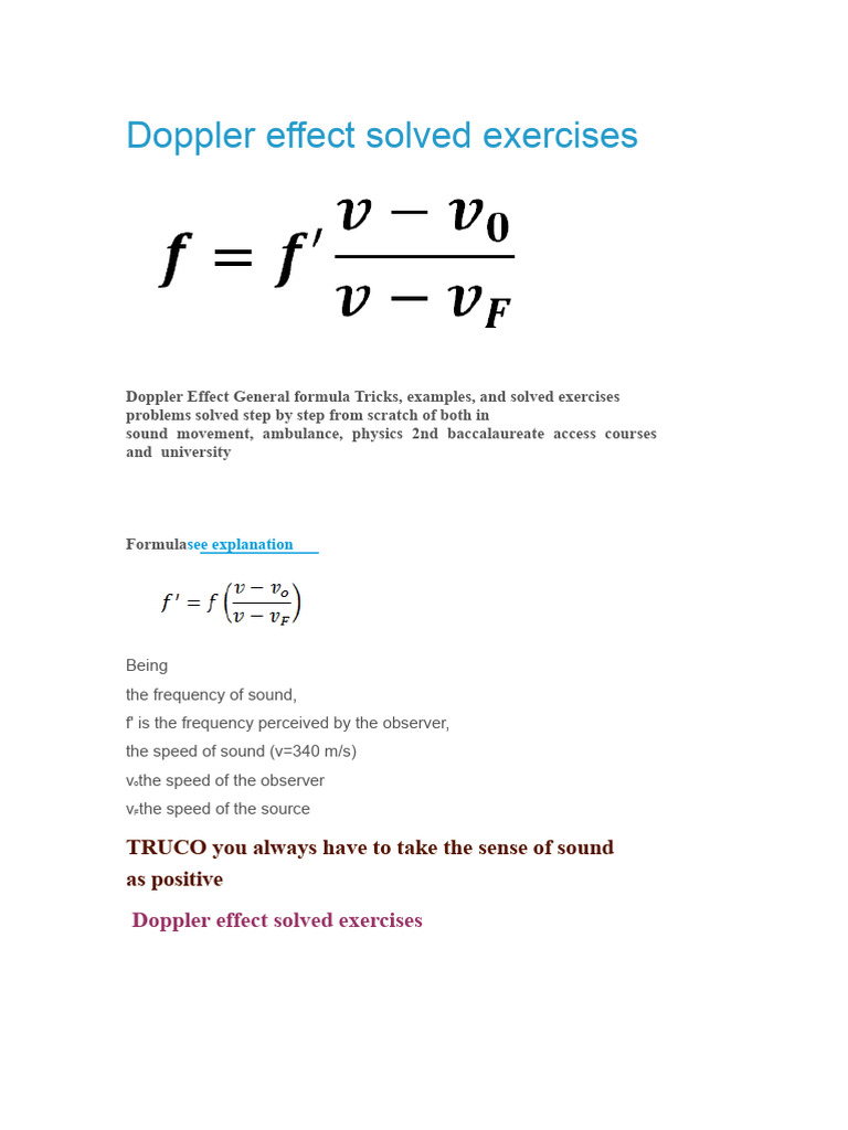 Doppler Effect Exercises Explained | PDF
