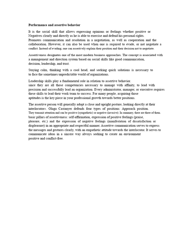 Performance and Assertive Behavior | PDF