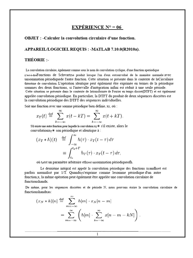 Convolution Circulaire Sur MATLAB | PDF | Convolution | Mathématiques
