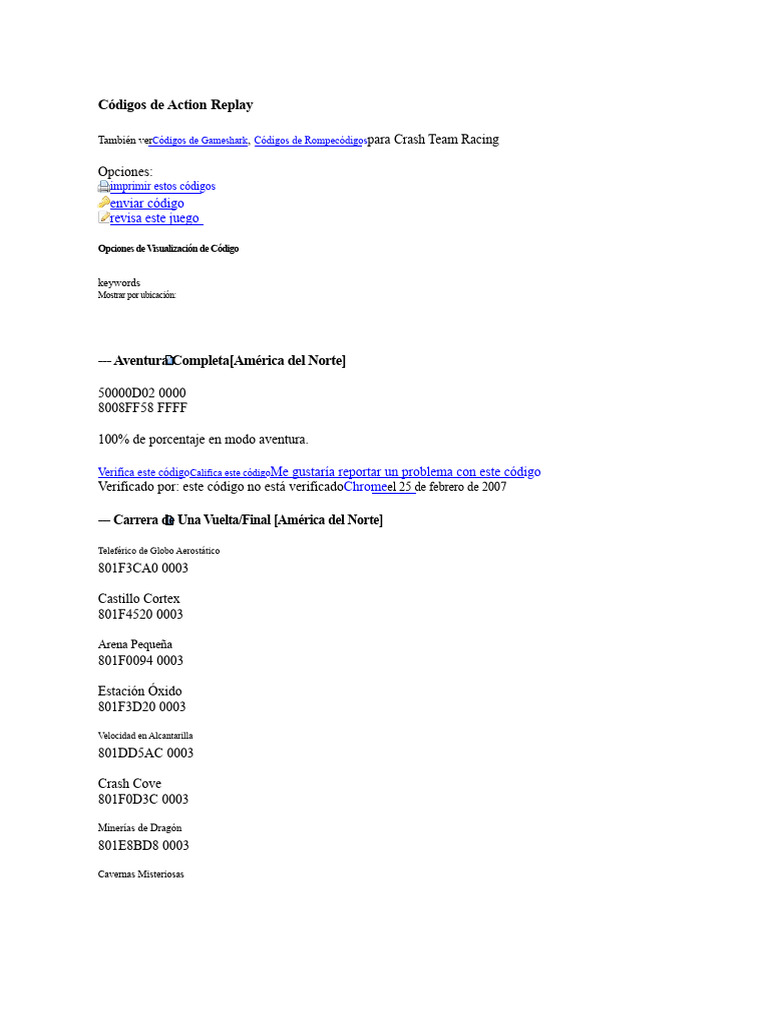Códigos Action Replay y GameShark PSX | PDF | Hardware de videojuegos ...