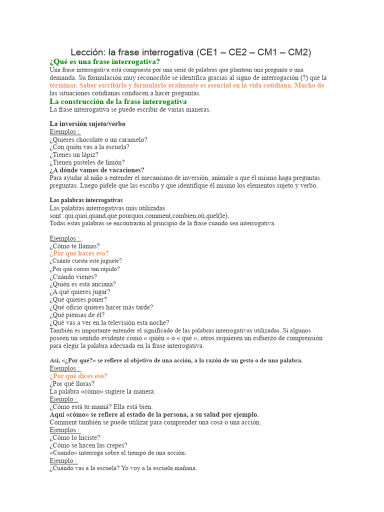 Frases Interrogativas y Palabras Clave | PDF