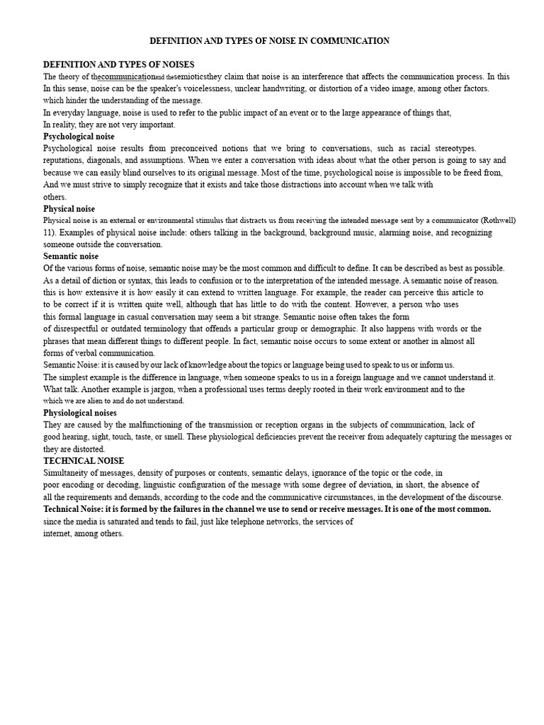 Types of Noise in Communication | PDF | Communication | Linguistics