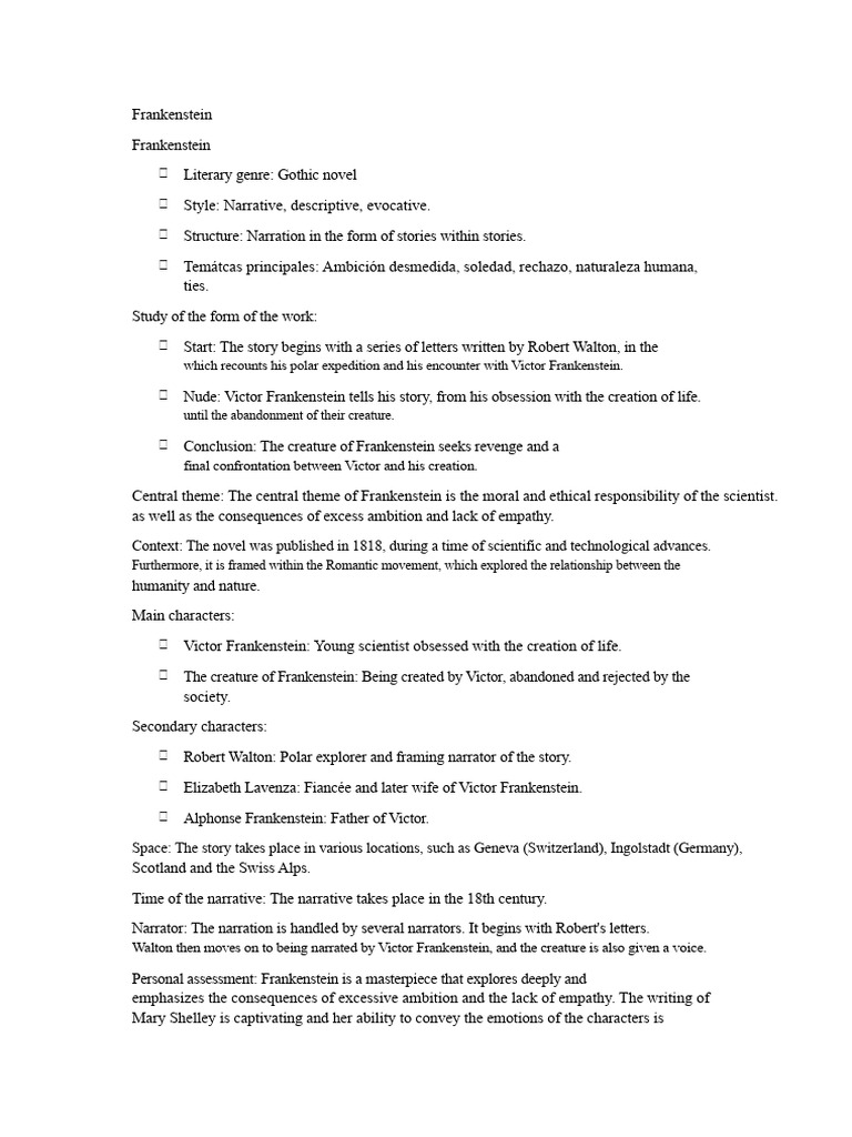 Frankenstein Literary Analysis | PDF | Frankenstein