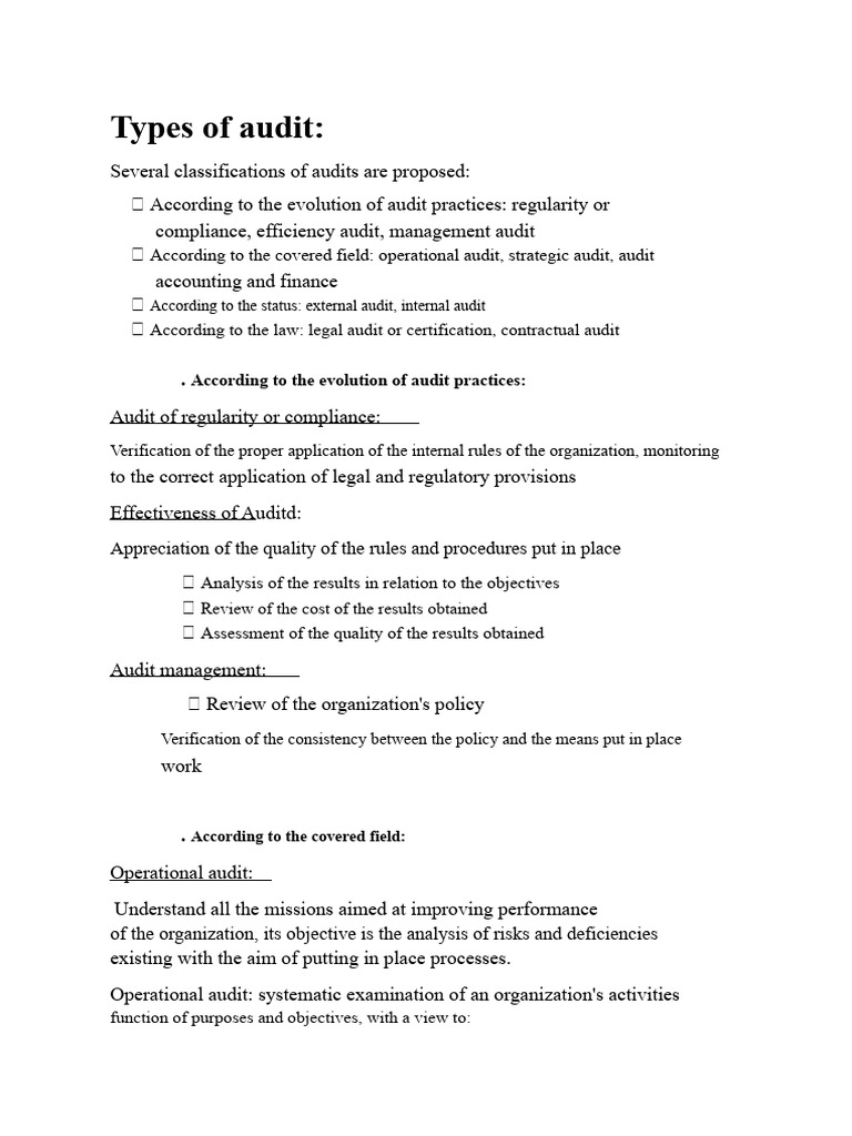 Types and Classifications of Audits | PDF | Audit | Internal Audit