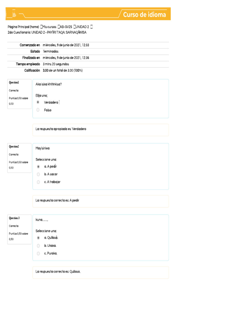 2nd Questionnaire - UNIT 2 - PAYÏRI T'AQA - SARNAQÄWISA | PDF