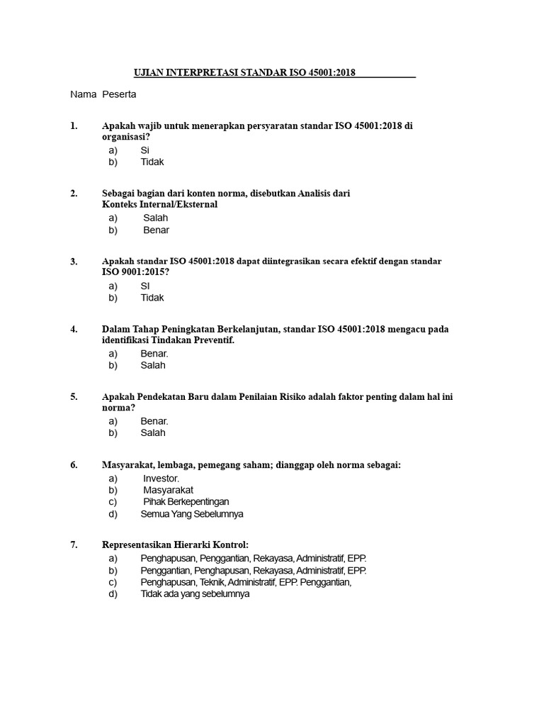 Ujian Iso 45001 | PDF