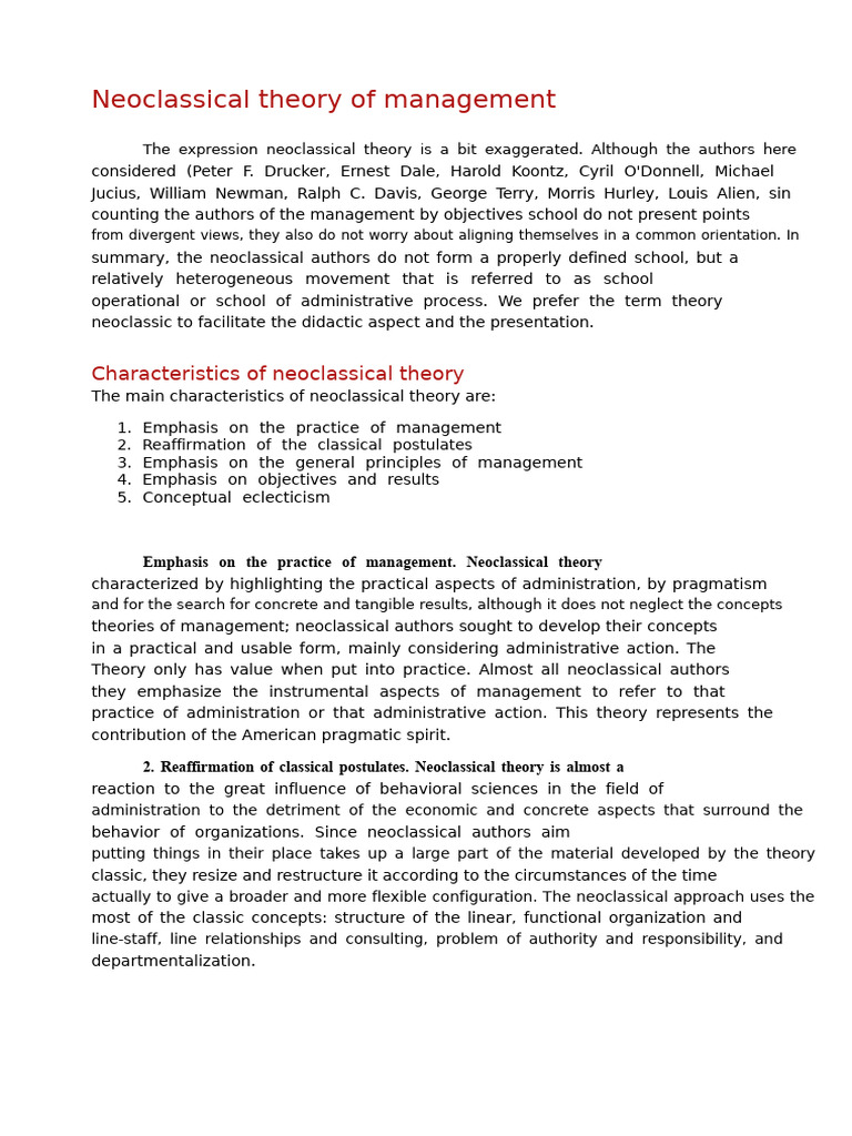 Understanding Neoclassical Management Theory | PDF | Neoclassical ...