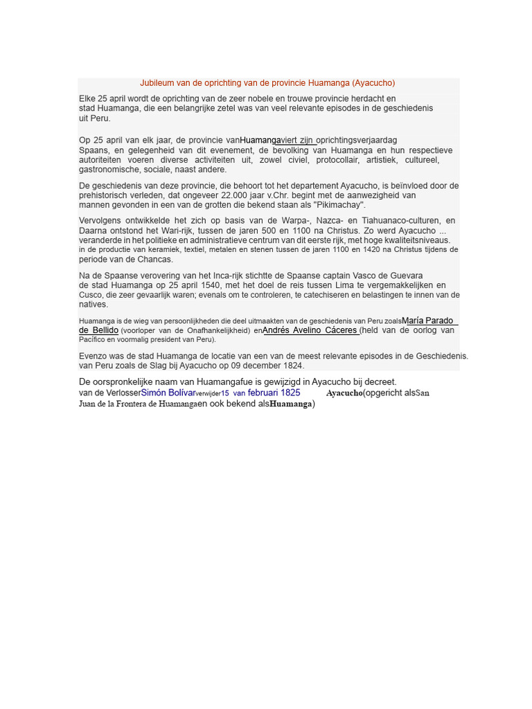 Jubileum Van de Oprichting Van de Provincie Huamanga | PDF