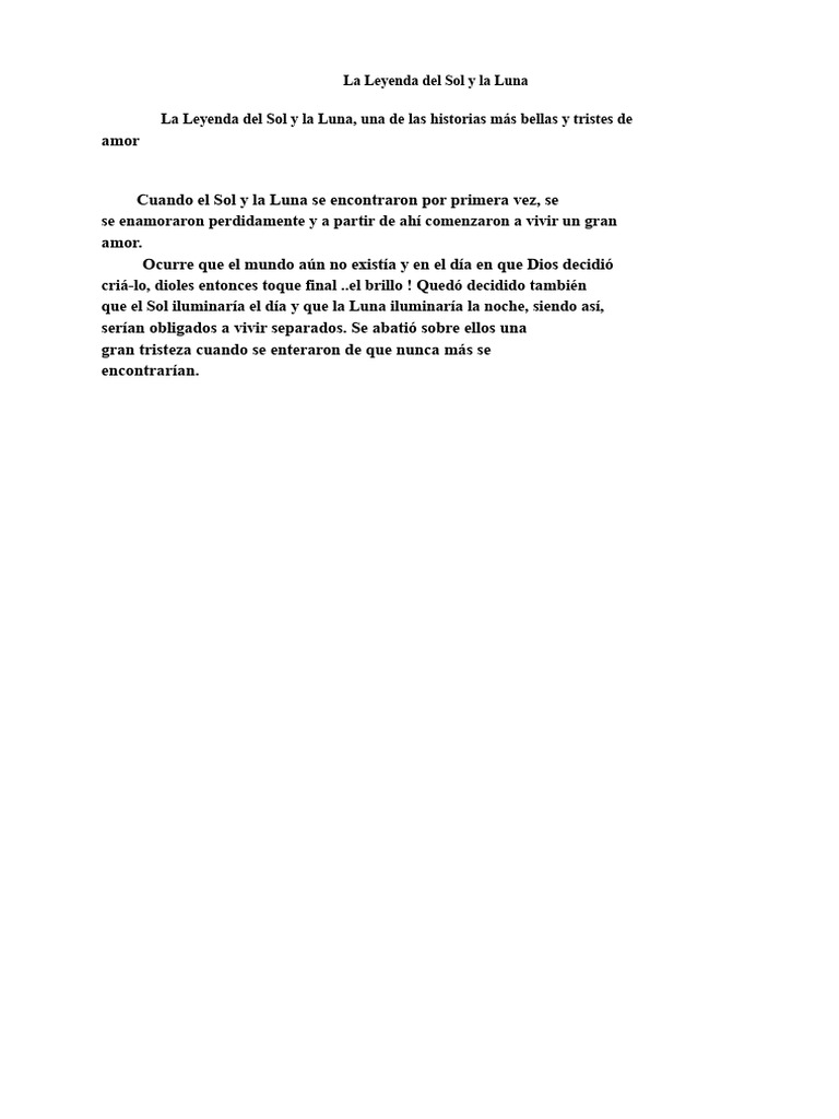 La Leyenda del Sol y la Luna.doc | PDF | Luna | Dom