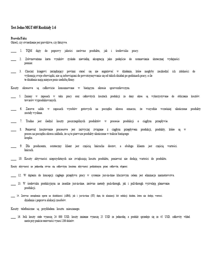 97 - Test 1 MGT 605 | PDF