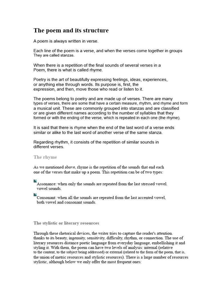 The poem and its structure | PDF | Poetry | Rhyme