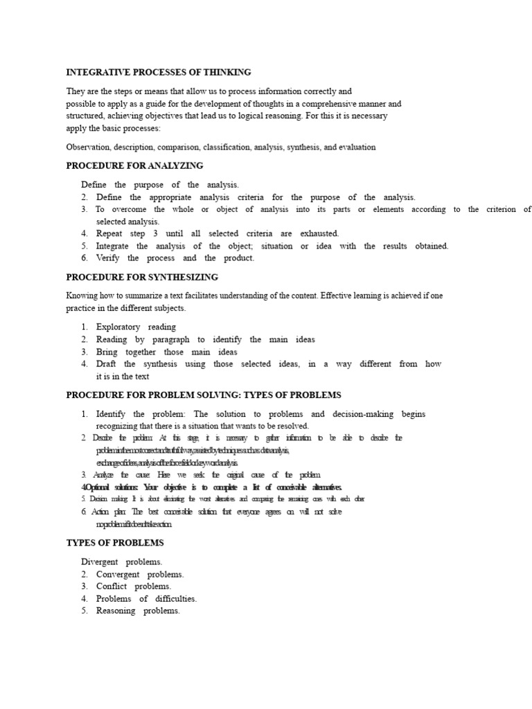 The Integrative Processes of Thinking | PDF | Thought | Analysis