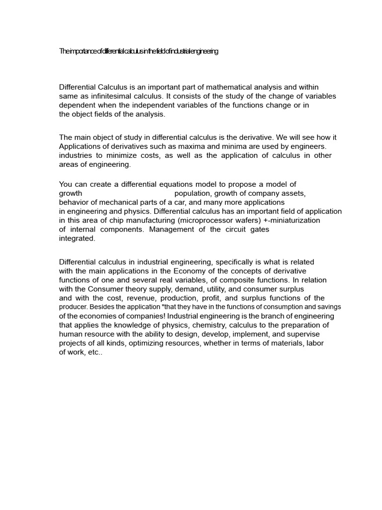 Importance of Differential Calculus in Engineering | PDF | Differential ...