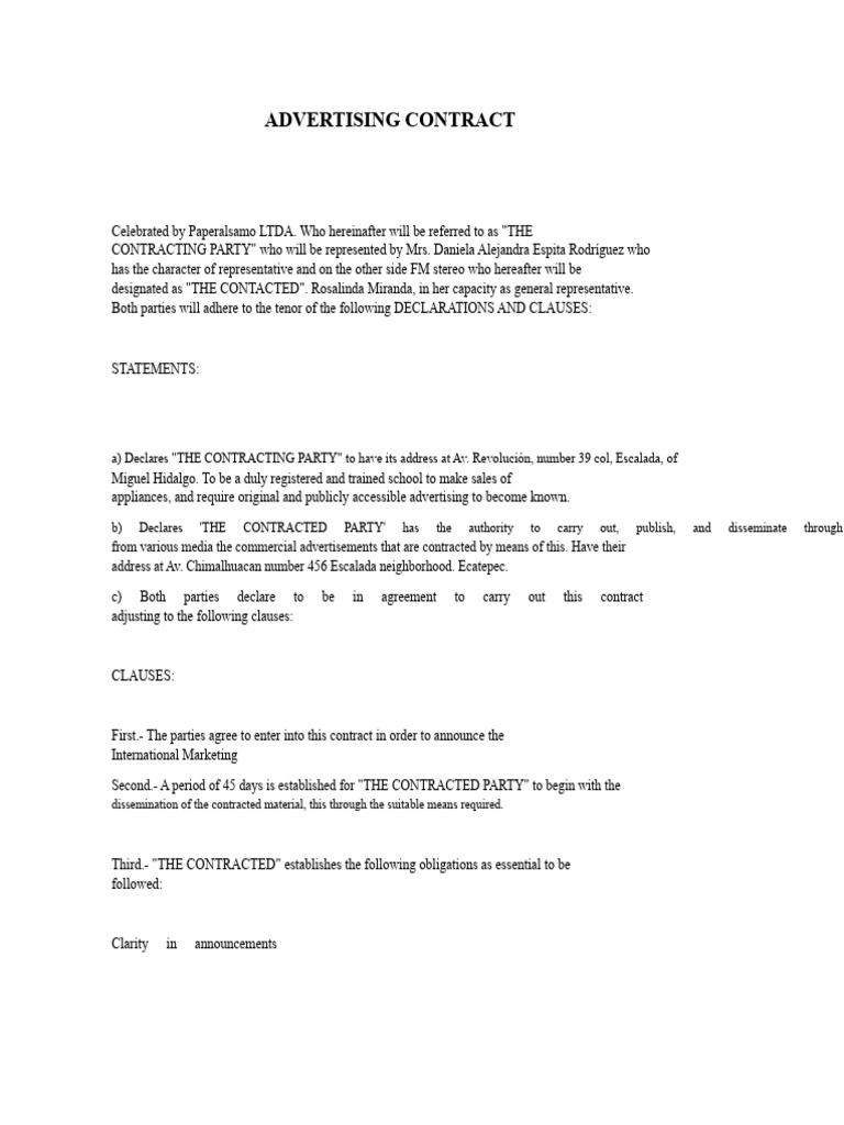 Radio Advertising Contract | PDF | Common Law | Civil Law (Legal System)