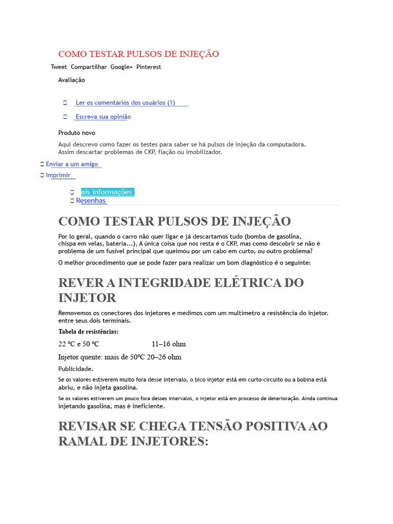 Como Testar Pulsos de Injeção Automotiva | PDF | Diodo emissor de luz ...