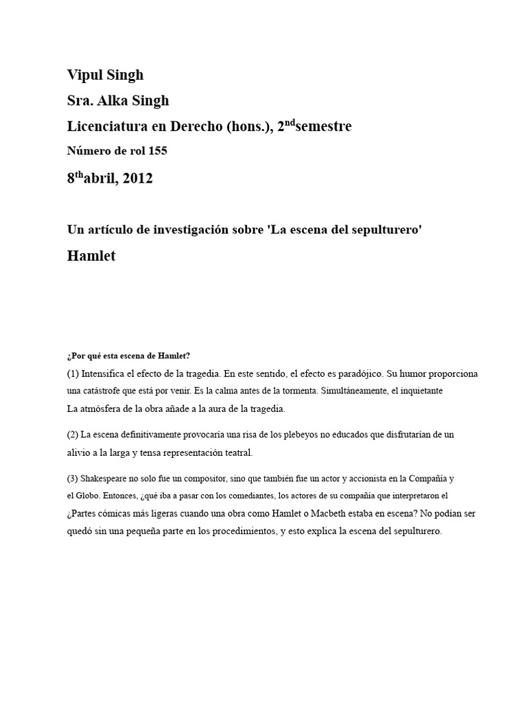 Análisis de La Escena Del Sepulturero de Hamlet | PDF | Aldea | William ...