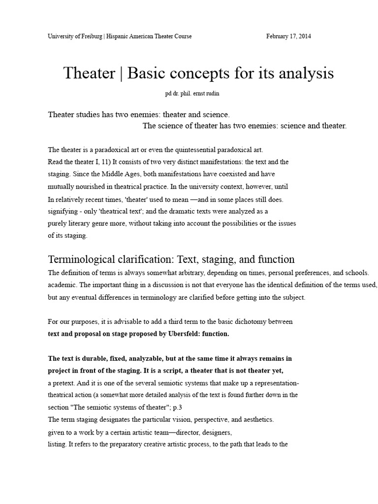 Theater Basic Concepts For Its Analysis | PDF | Theatre | Genre