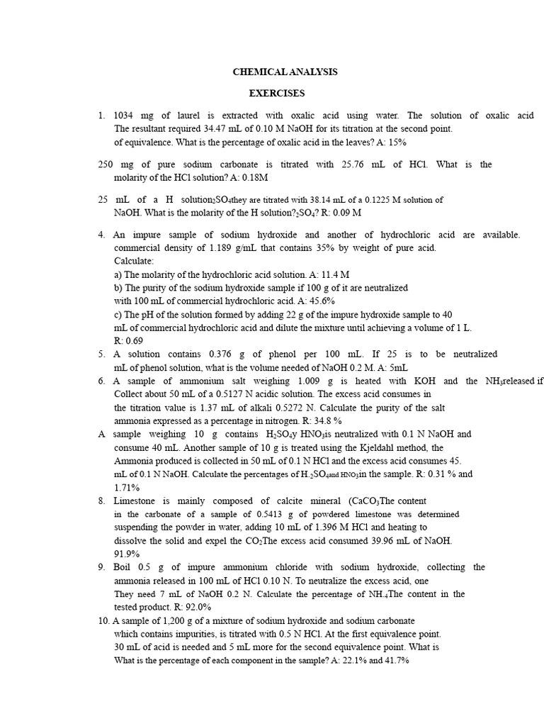 Acid-Base Titration Exercises | PDF | Acid | Analytical Chemistry