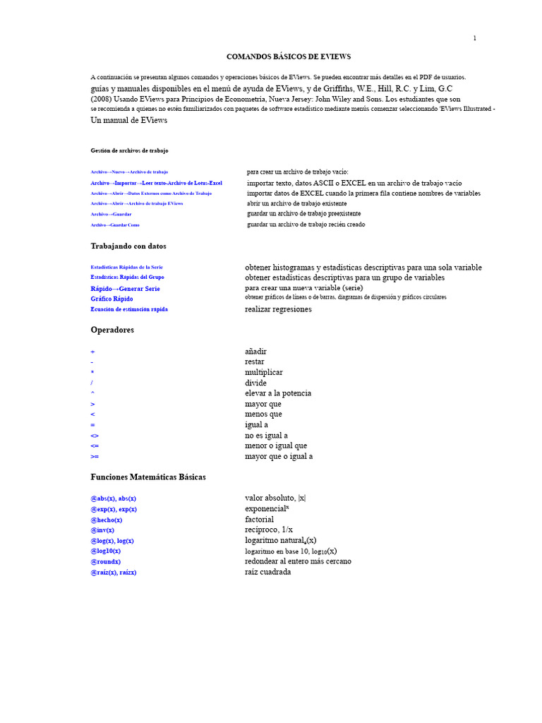 Comandos Básicos de Eviews | PDF | Logaritmo | Estadísticas descriptivas