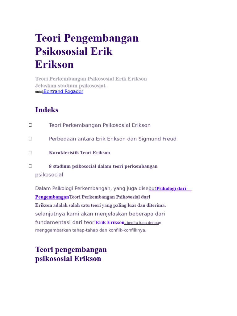 Teori Perkembangan Psikososial Erik Erikson | PDF