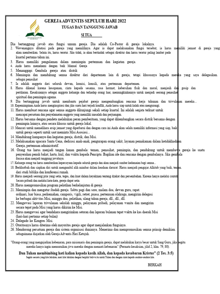 FUNGSI Departemen Kementerian Gereja Adventis | PDF
