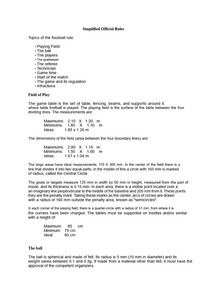 Table Football Official Rules Summary | PDF | Sport Variants | Football ...