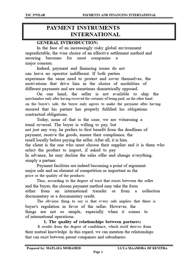 Chapter 1. International Payment Instruments | PDF | Cheque | Negotiable Instrument