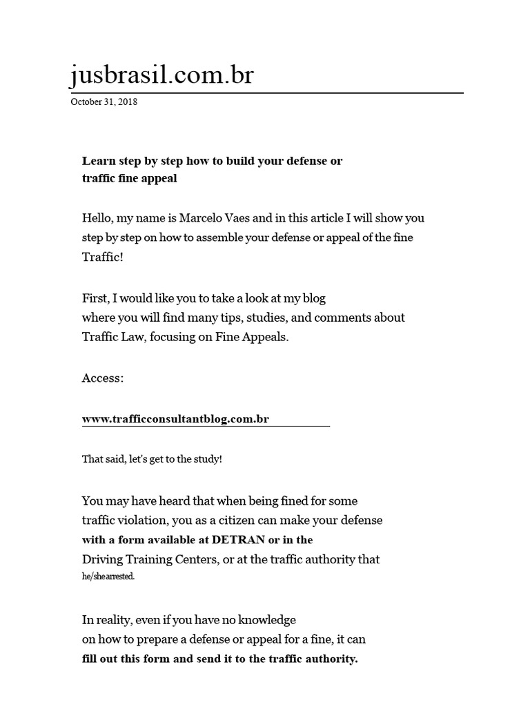 Learn Step by Step How To Build Your Defense or Traffic Fine Appeal ...