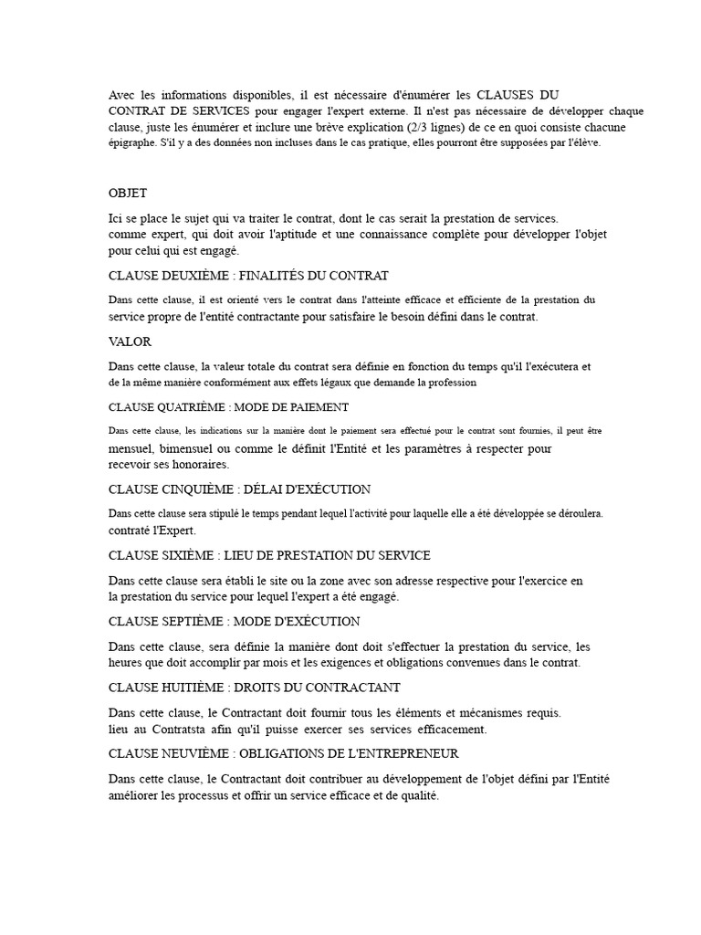Clauses essentielles du contrat de services | PDF
