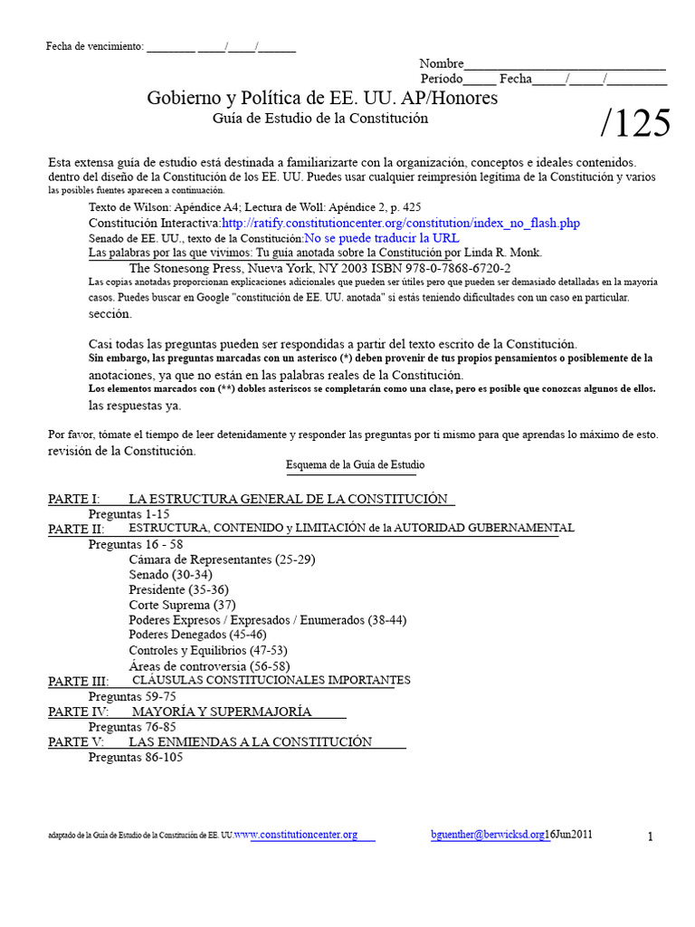 Guía de Estudio de la Constitución de EE. UU. | PDF | Judicaturas ...