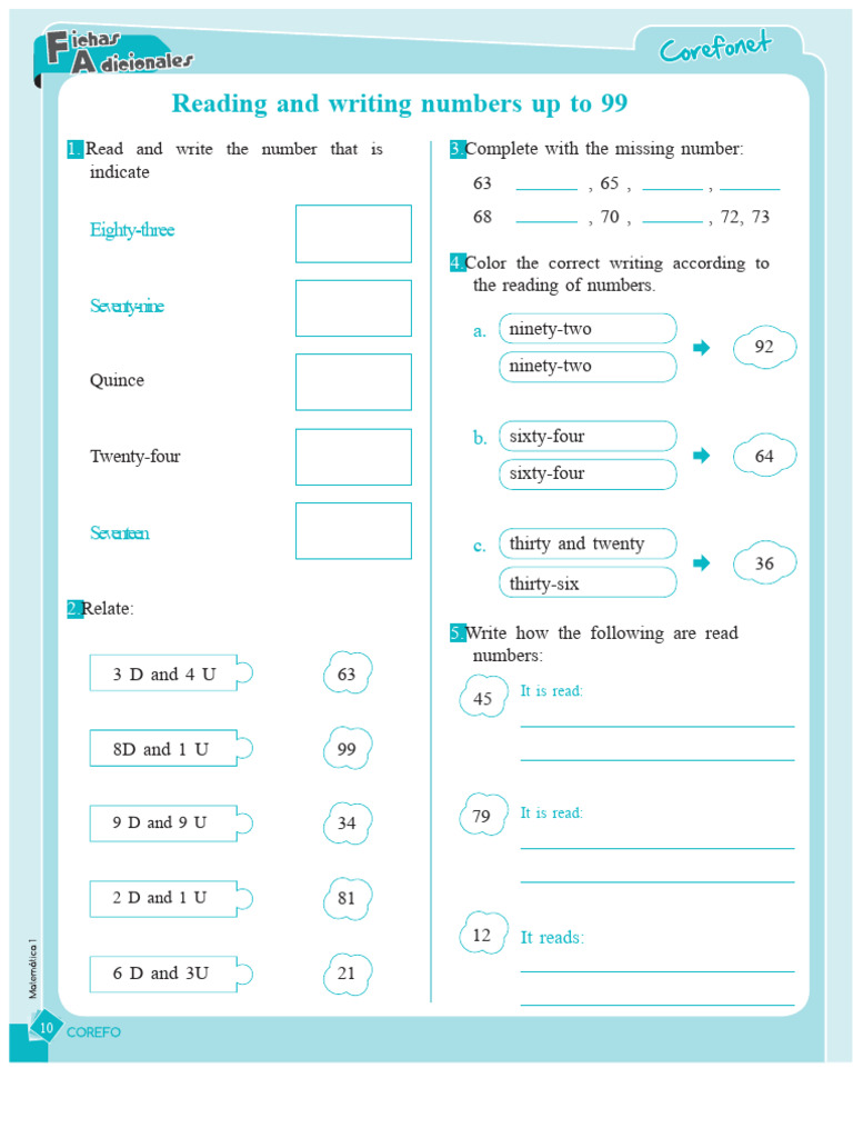 Reading and Writing Numbers Up To 99 | PDF