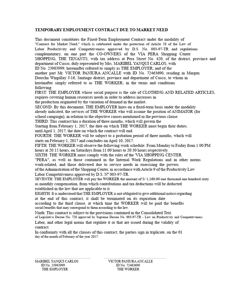 Fixed-Term Employment Contract Template | PDF | Employment | Temporary Work