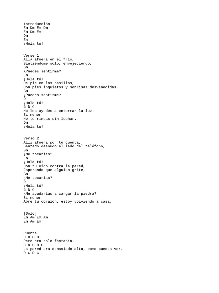 Traducción de "Hola tú" de Pink Floyd | PDF