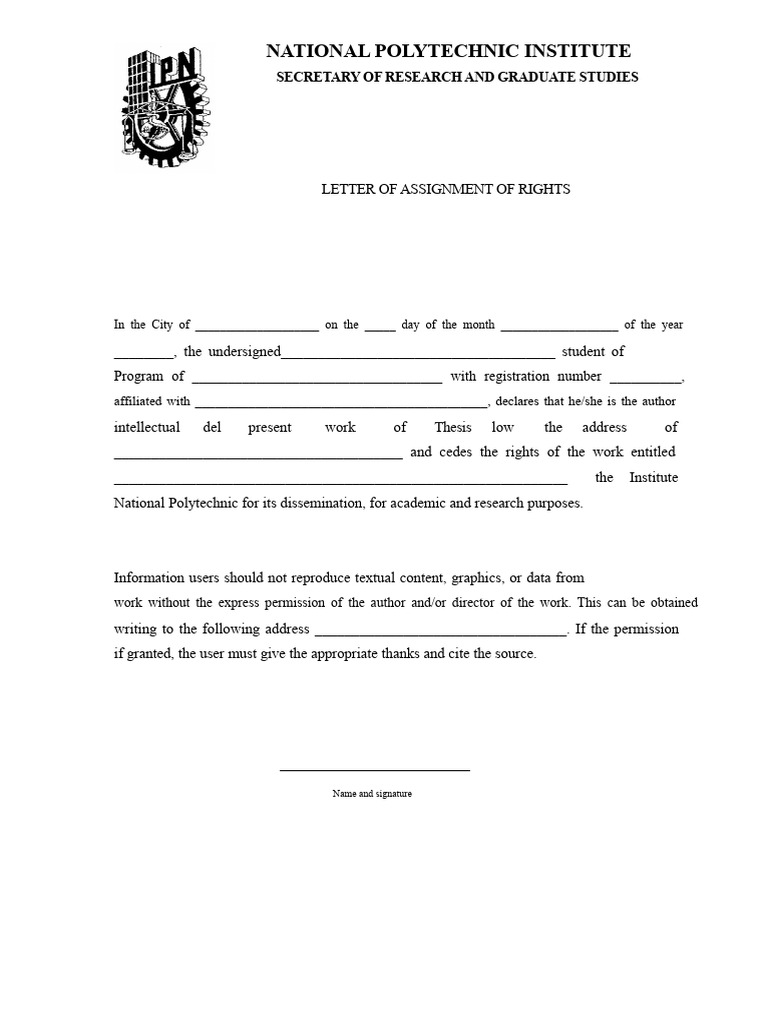 Thesis Rights Assignment Letter Template | PDF
