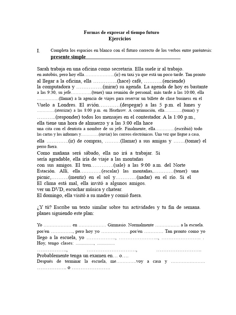 Ejercicios Sobre El Futuro | PDF