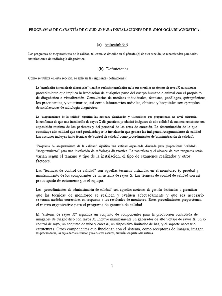Programa de Aseguramiento de Calidad para Radiología | PDF | Imagenes medicas | Radiología