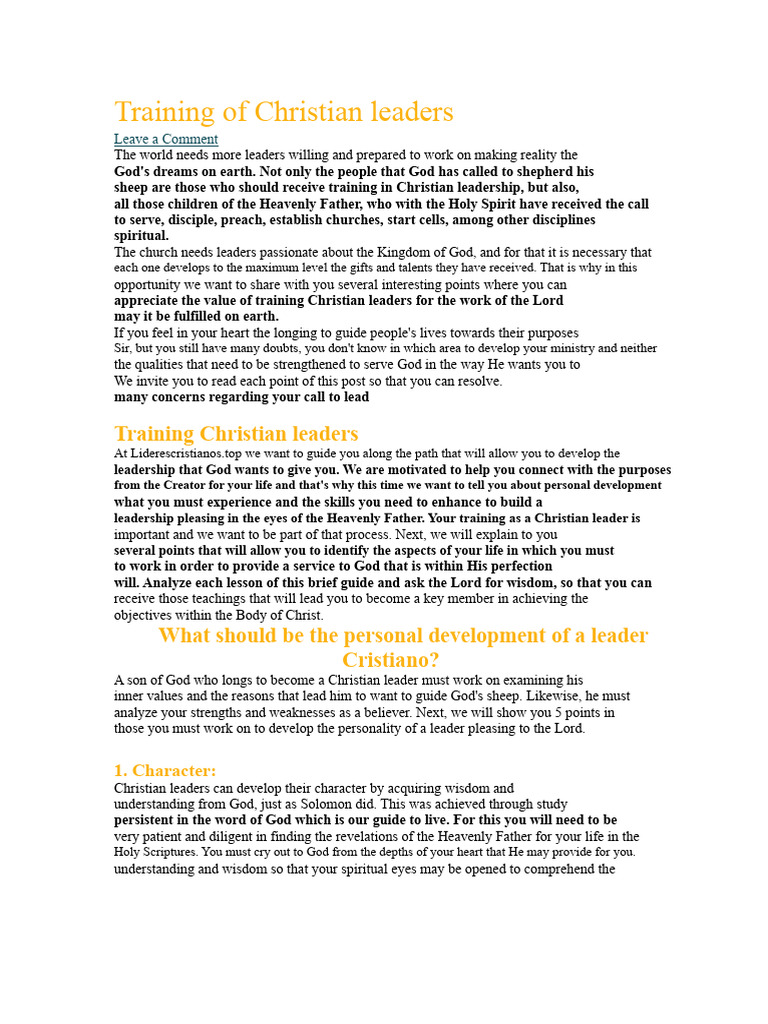 Training of Christian Leaders | PDF | God The Father | Wisdom