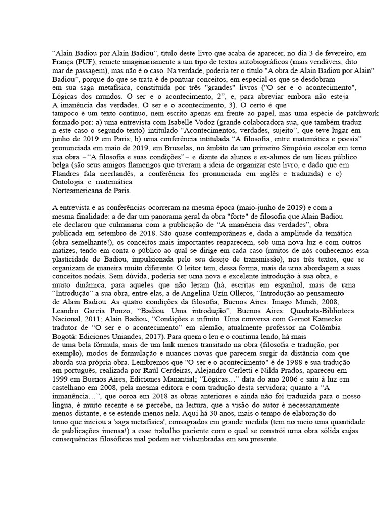 Alain Badiou Por Alain Badiou | PDF | Ontologia | Pensamento