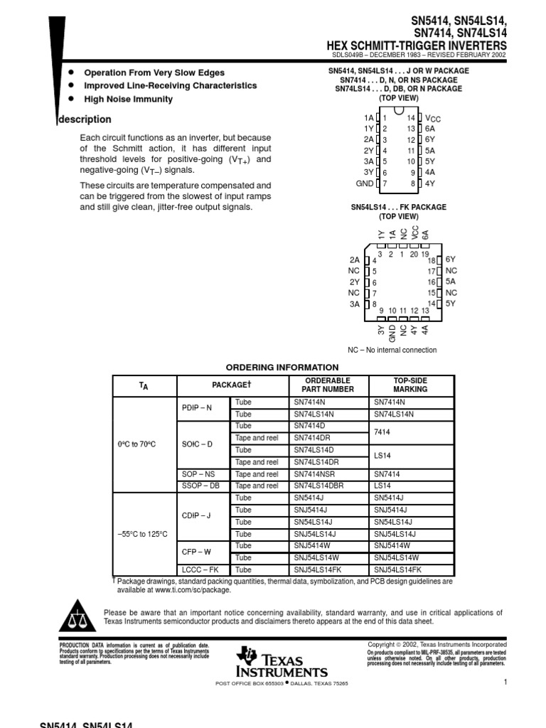 Datasheet....Schmitt Trigger | Power Inverter | Electronic Engineering