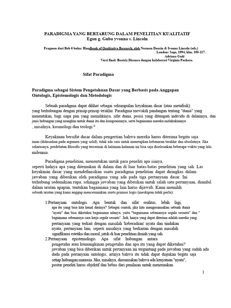 Guba & Lincoln - Paradigma Yang Bertentangan (Potongan) | PDF