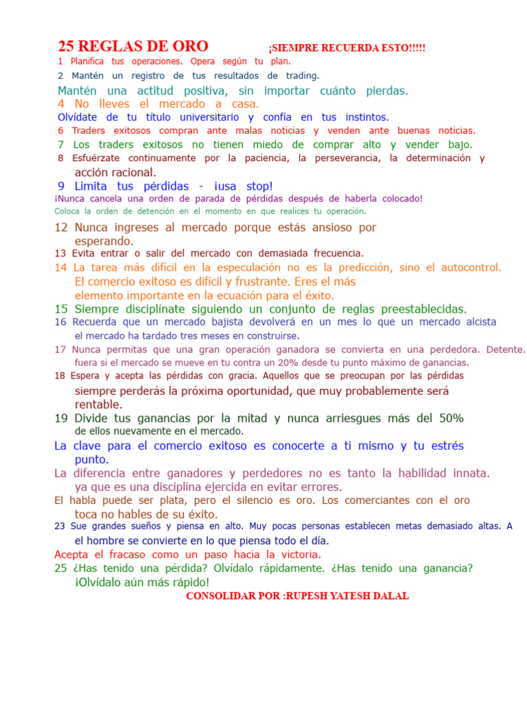 25 Reglas de Oro para Traders Exitosos | PDF