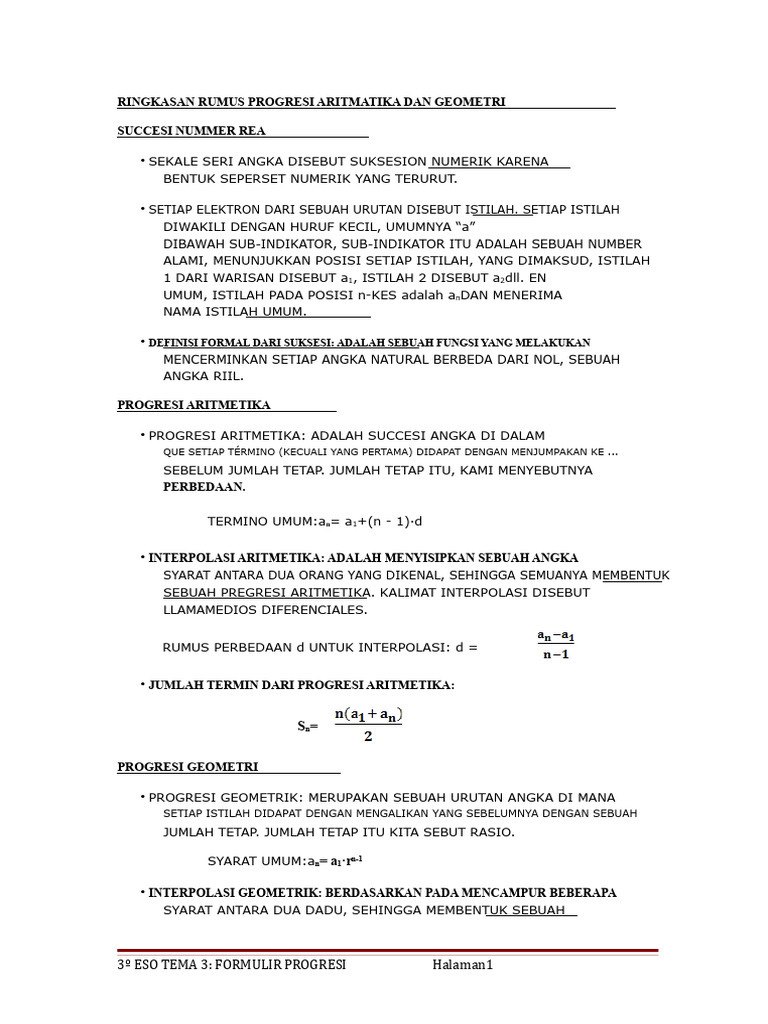 Rumus Progresi Aritmatika dan Geometri | PDF