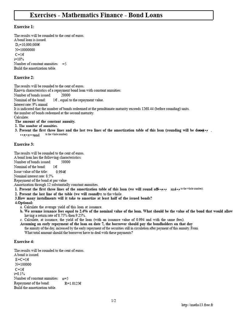 Bond Loan Exercises and Amortization Tables | PDF | Bonds (Finance ...