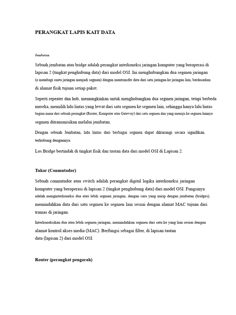 Perangkat Jaringan: Jembatan, Switch, Router | PDF