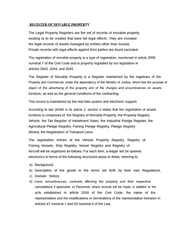registration of movable property | PDF | Property | Lien