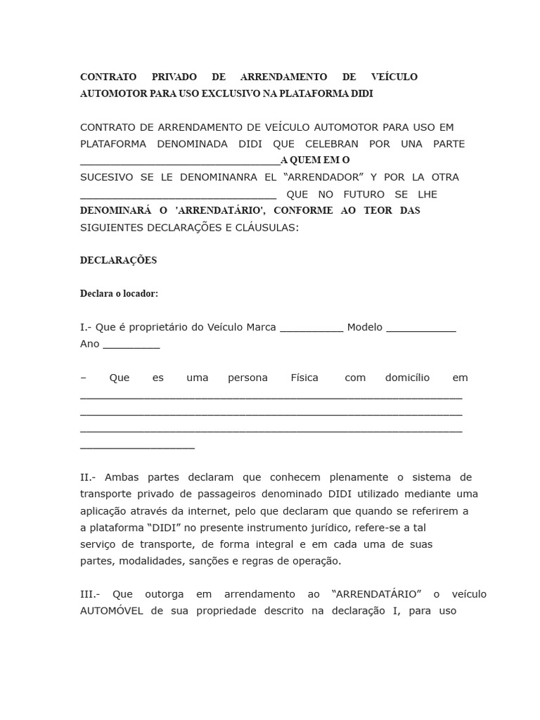 CONTRATO DIDI | PDF | Leasing | Dirigir