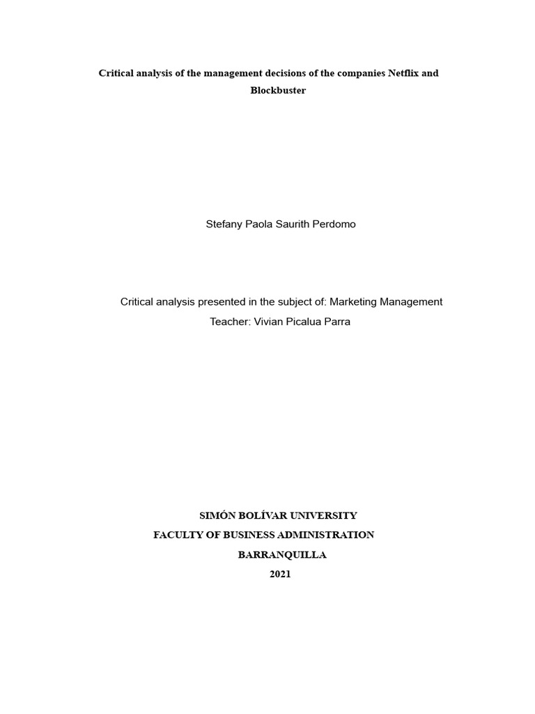 Critical Analysis of The Management Decisions of Netflix and ...