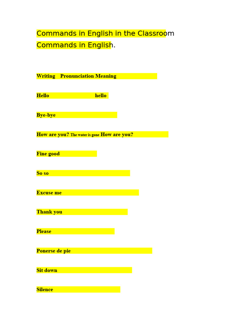 Commands in English Inside The Classroom | PDF