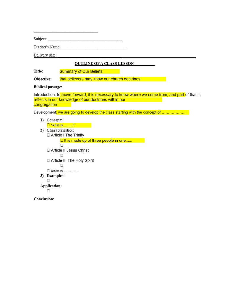 Church Doctrines Lesson Outline | PDF
